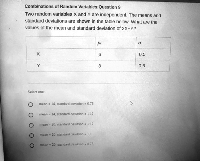 SOLVED: Combinations of Random Variables Question 9: Two random variables X and Y are ...