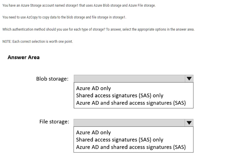 you have an azure storage account named storage1 that uses azure blob storage and azure file ...