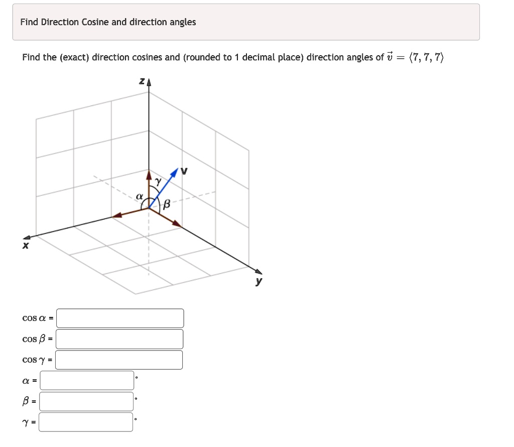 SOLVED: Find Direction Cosine and direction angles Find the (exact ...