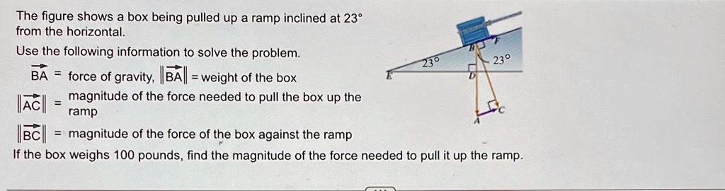 The figure shows a box being pulled up a ramp inclined at 23° from the ...