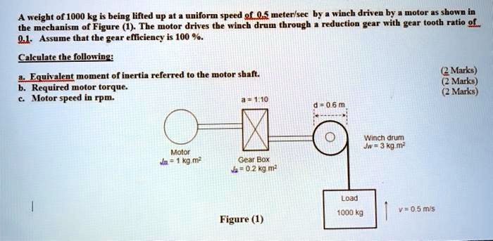 A weight of 1000 kg is being lifted up at a uniform speed of 0.5 meter ...