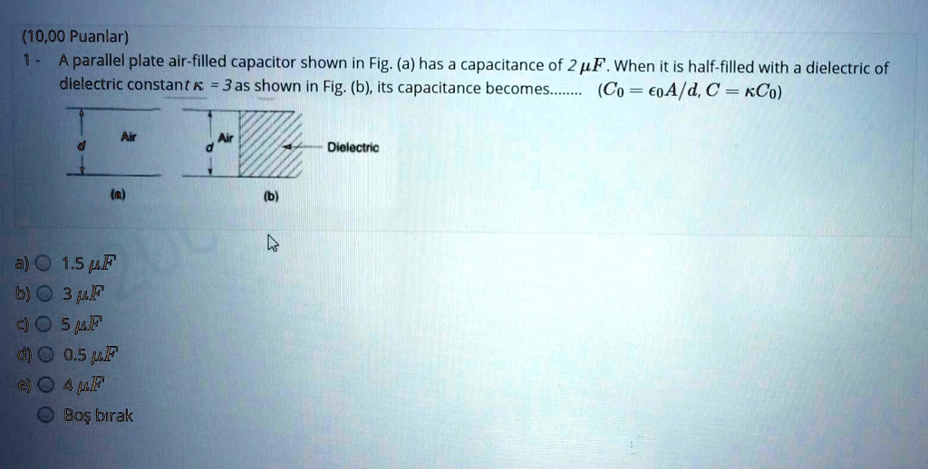SOLVED: (1000 Points) The parallel plate air-filled capacitor shown in ...
