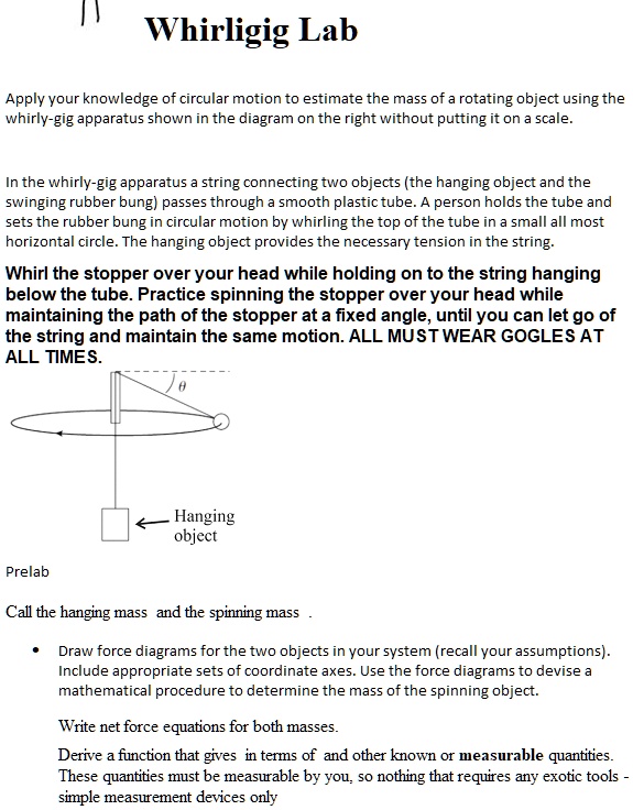 SOLVED: Whirligig Lab Apply your knowledge of circular motion to ...