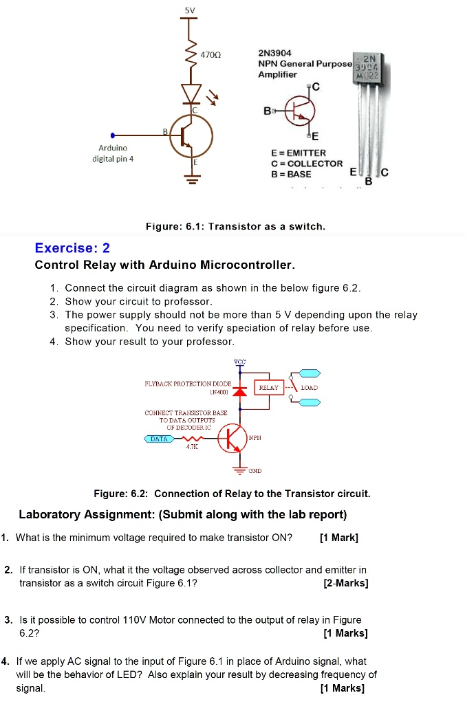 SOLVED: Texts: 5V 4700 2N3904 2N Amplifier 22 Arduino digital pin 4 E=EMITTER C=COLLECTOR B=BASE ...