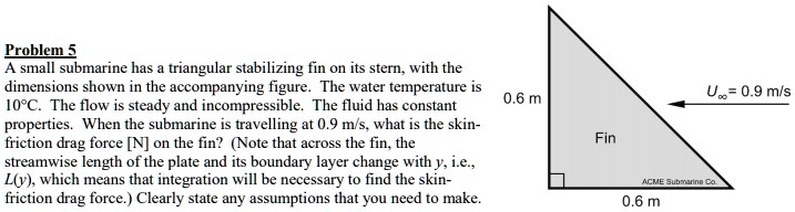 SOLVED: Problem 5 A small submarine has a triangular stabilizing fin on ...
