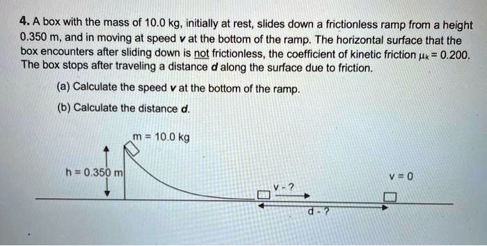 SOLVED: 4.A box with the mass of 10.0 kg, initially at rest, slides down frictionless ramp from ...
