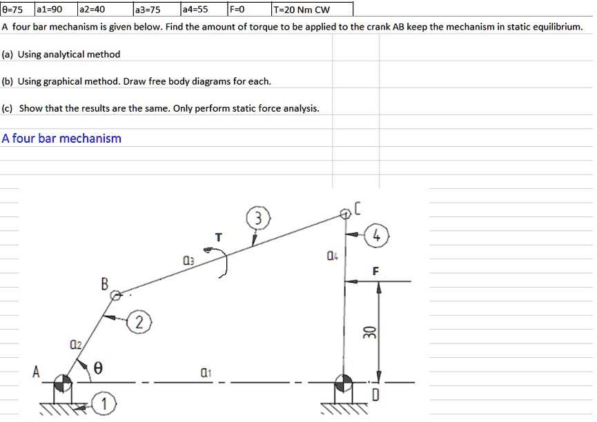 SOLVED: Texts: A four-bar mechanism is given below. Find the amount of torque to be applied to ...