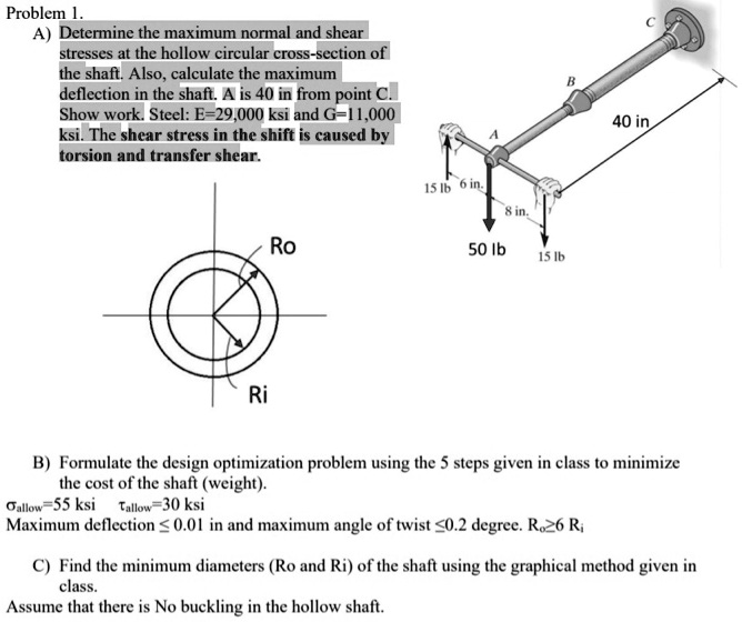 Problem 1. A) Determine the maximum normal and shear stresses at the hollow circular cross ...