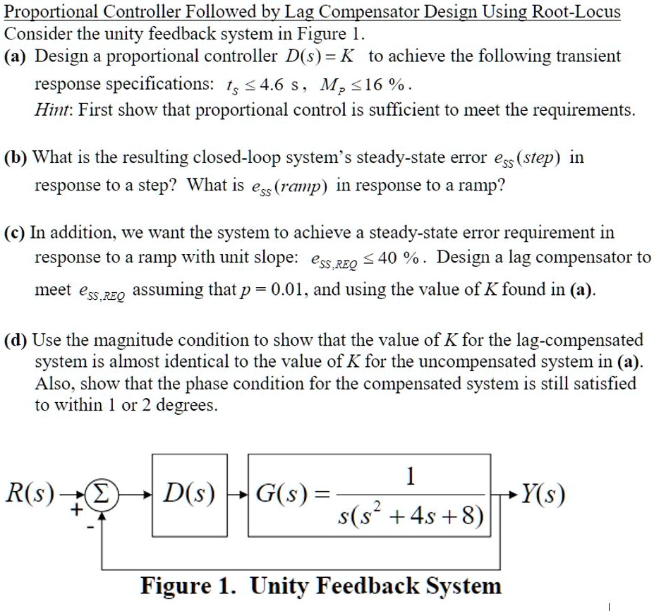 SOLVED: Title: Proportional Controller Followed by Lag Compensator Design Using Root-Locus ...