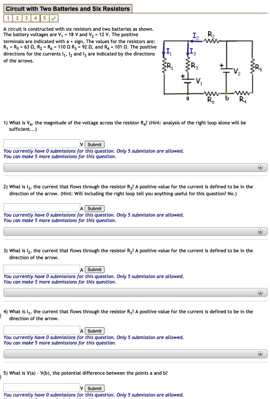 SOLVED: Circuit with Two Batteries and Six Resistors circuit ... SOLVED: Circuit with Two Batteries and Six Resistors circuit ...