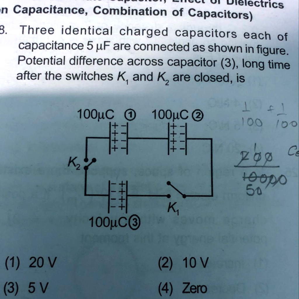 three identical charged capacitors each of capacitance 5uf are connected as shown in figure ...