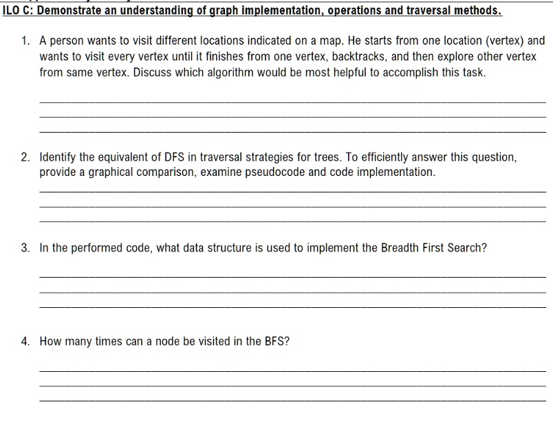 Solved Ilo C Demonstrate An Understanding Of Graph Implementation Operations And Traversal 4442