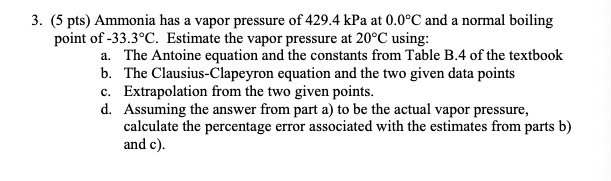 SOLVED: (5 pts) Ammonia has a vapor pressure of 429.4 kPa at 0.0Â°C and ...
