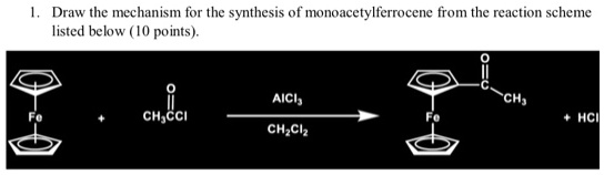 SOLVED: Draw the mechanism for the synthesis of monoacetylferrocene ...
