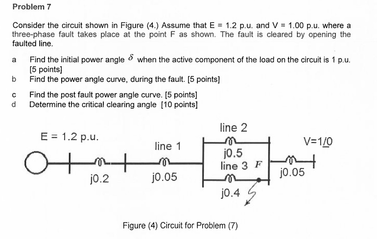 [GET ANSWER] Problem 7 Consider the circuit shown in Figure (4.) Assume that E = 1.2 p.u. and V ...