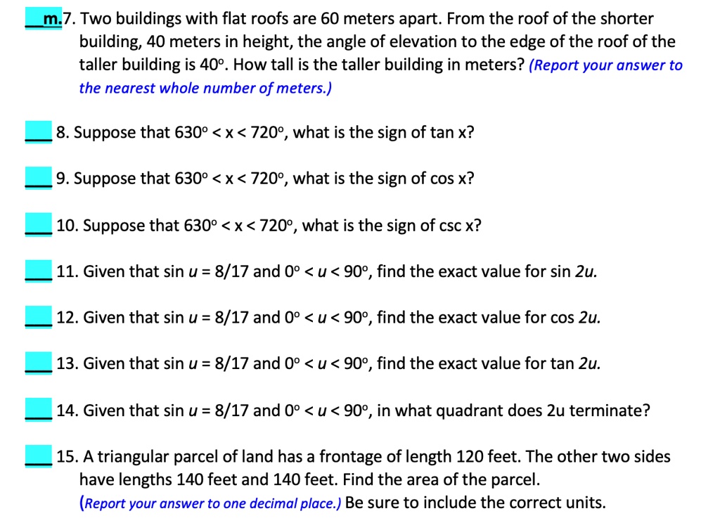 m7 two buildings with flat roofs are 60 meters apart from the roof of ...