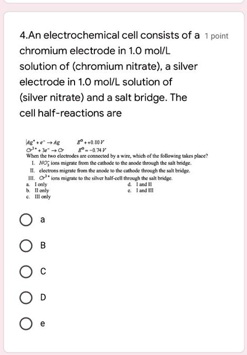 SOLVED: An electrochemical cell consists of a platinum electrode in a 1 ...