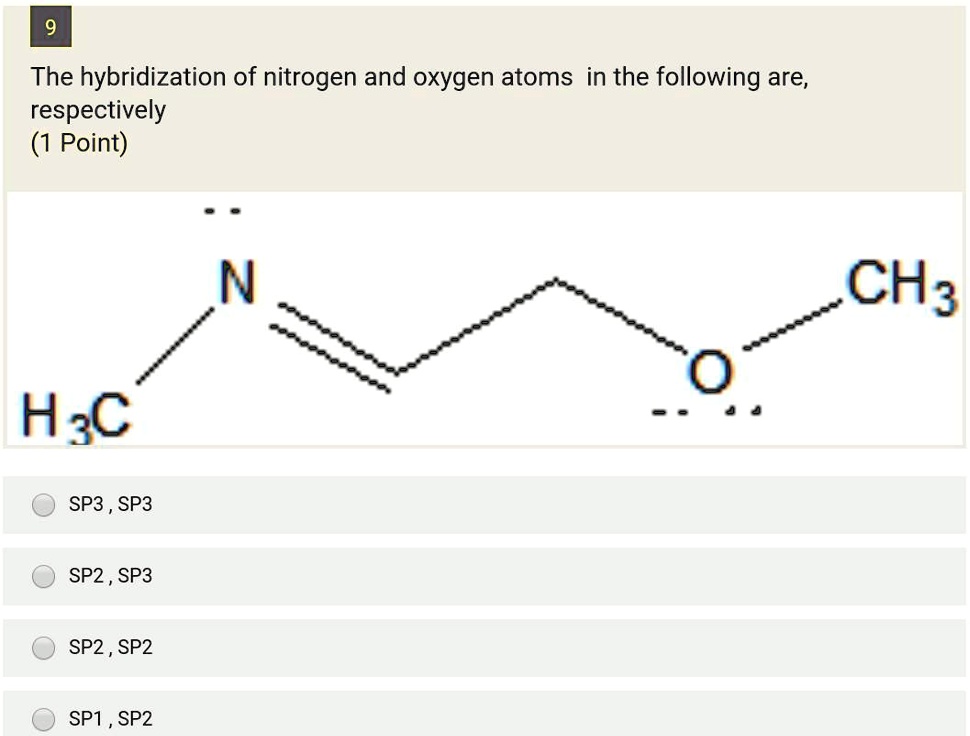 the hybridization of nitrogen and oxygen atoms in the following are ...