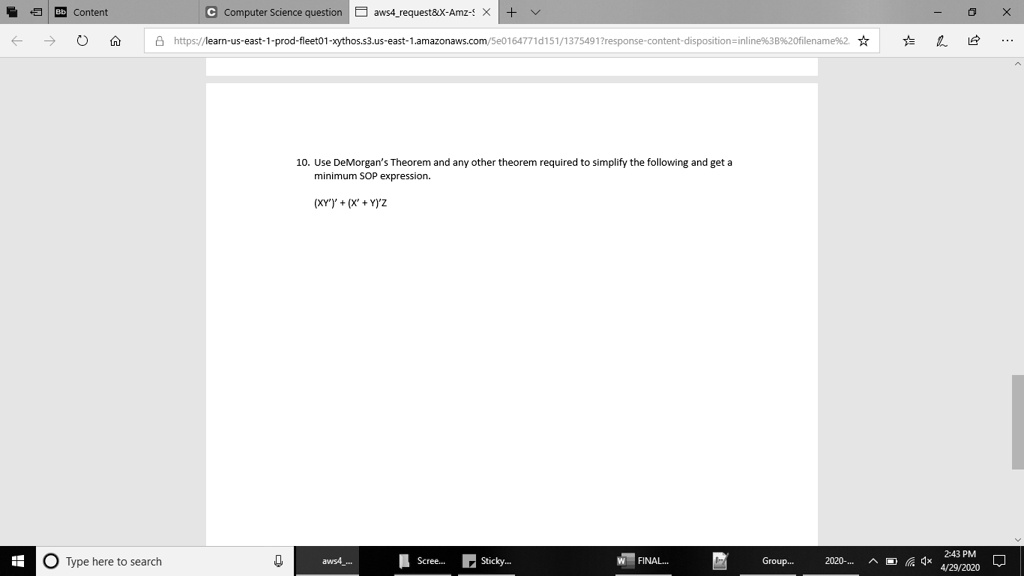 SOLVED: Bb Content C Computer Science question aws4request X-Amz-X 3 https://learn-us-east-1 ...