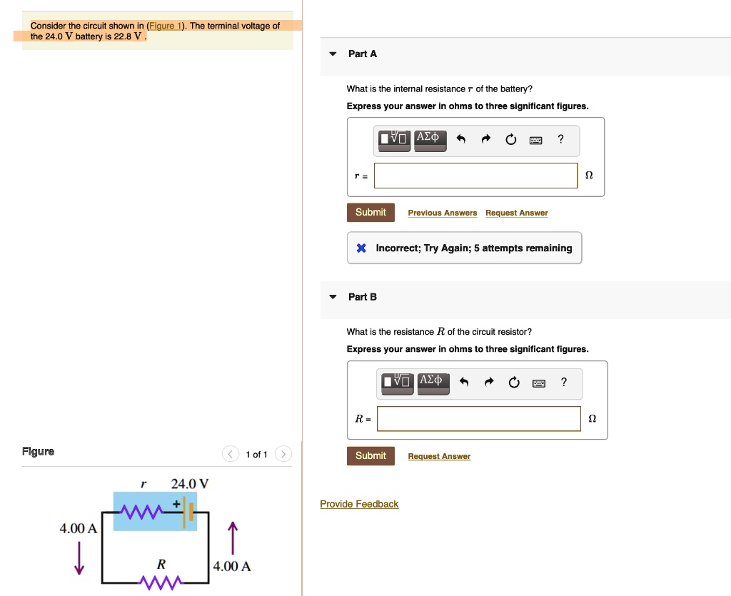 SOLVED: Consider the circuit shown in Figure 1. The terminal voltage of the battery is 24.0 V ...