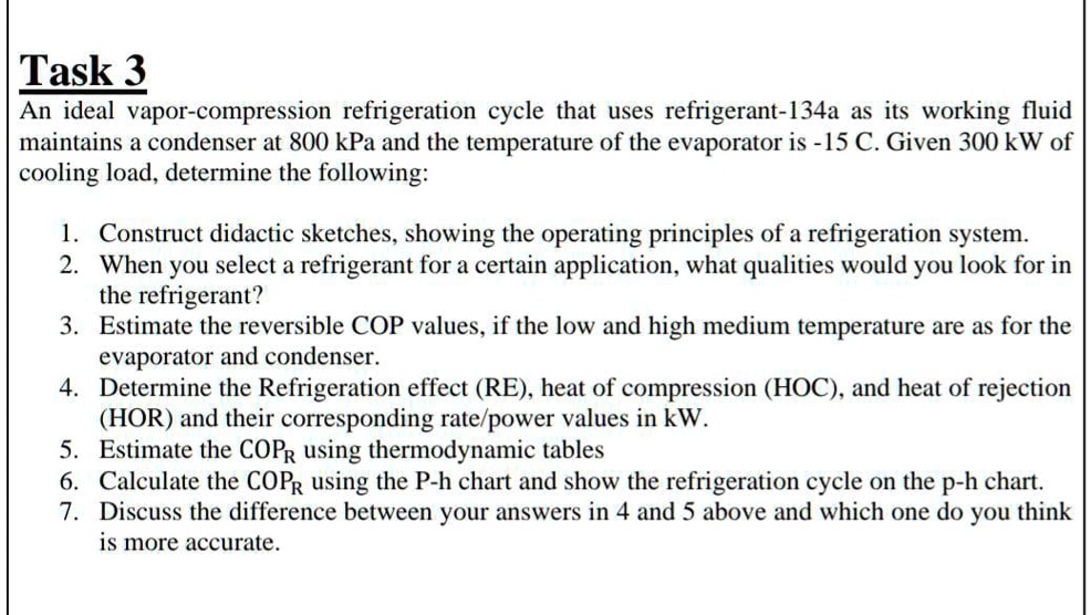 SOLVED: Task 3 An ideal vapor-compression refrigeration cycle that uses ...