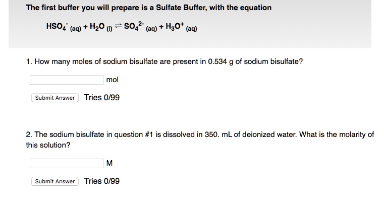 SOLVED: The first buffer you will prepare is a Sulfate Buffer; with the ...