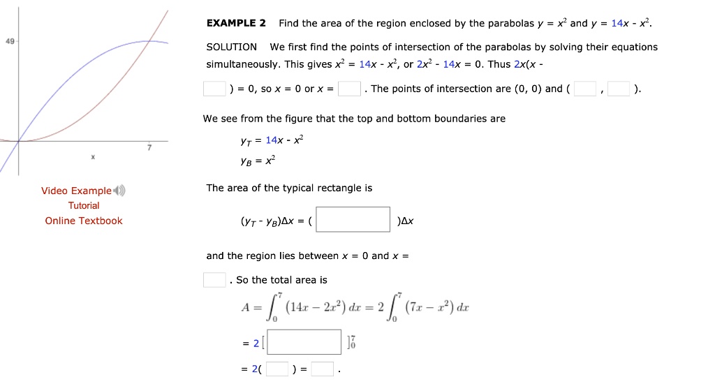SOLVED: EXAMPLE 2 Find the area of the region enclosed by the parabolas ...