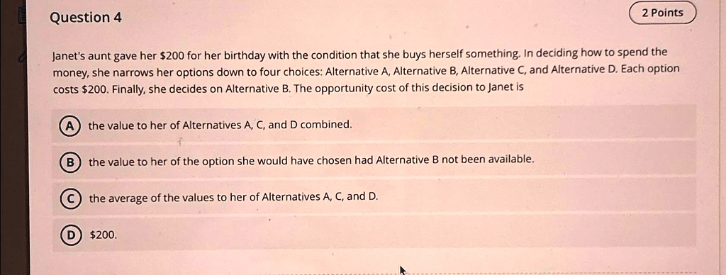 question 4 2 points janets aunt gave her 200 for her birthday with the ... question 4 2 points janets aunt gave her 200 for her birthday with the ...