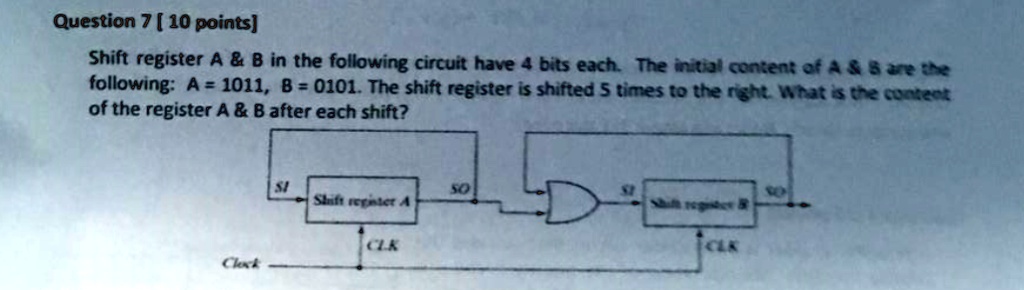 SOLVED: Question 7 [10 points] Shift registers A B in the following circuit have 4 bits each ...