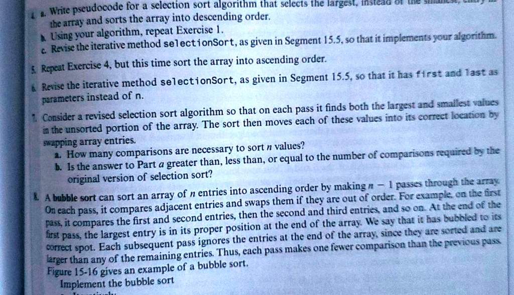 Solved Using Your Algorithm Repeat Exercise 1 Repeat Exercise 4 But This Time Sort The Array