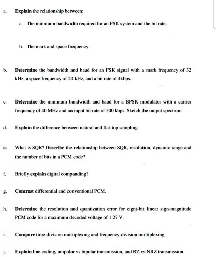 1. Explain the relationship between: a. The minimum bandwidth required ...