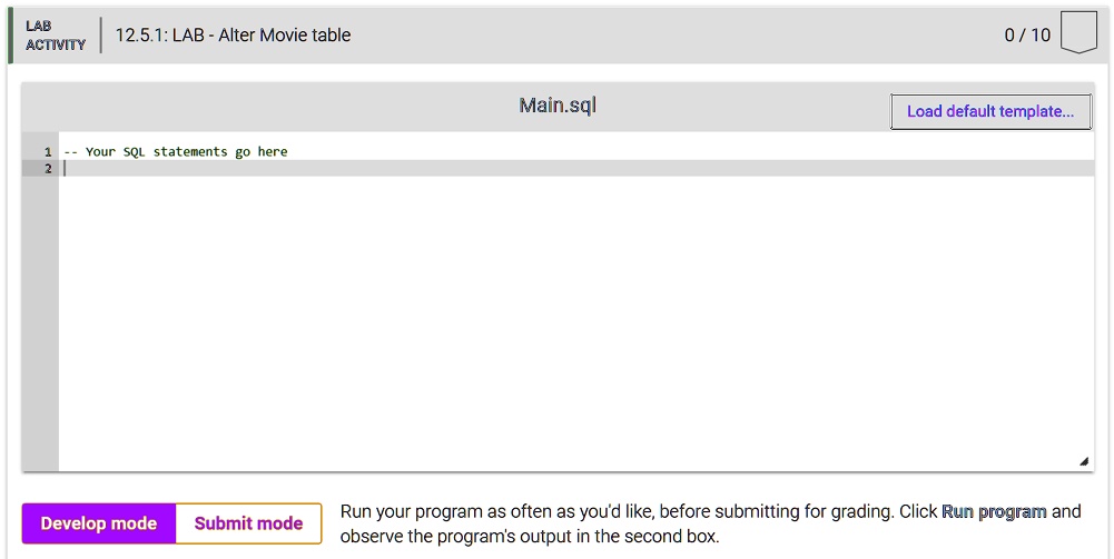 12.5 LAB - Alter Movie Table The Movie table has the following columns ... 12.5 LAB - Alter Movie Table The Movie table has the following columns ...