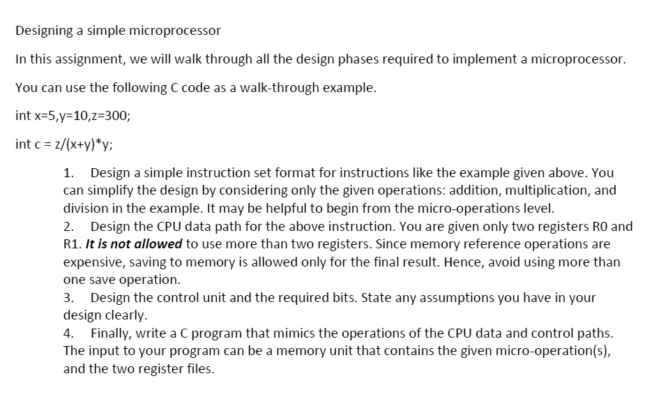SOLVED: Designing a simple microprocessor In this assignment,we will walk through all the design ...