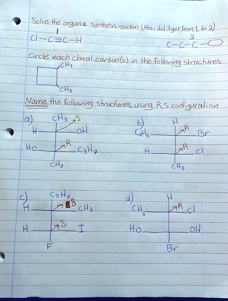 [GET ANSWER] Solve the organic synthesis reaction (How did it get from 1 to 2) 1 Cl-C≡C-H 2 C-C ...