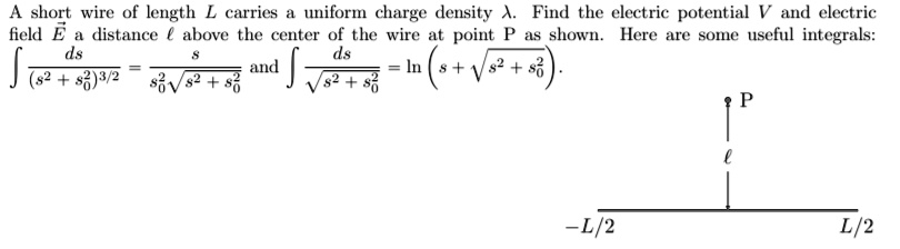 A short wire of length L carries a uniform charge density Î». Find the ...