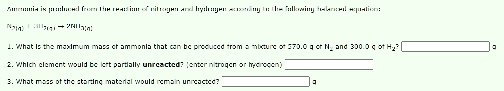 Ammonia is produced from the reaction of nitrogen and hydrogen ...
