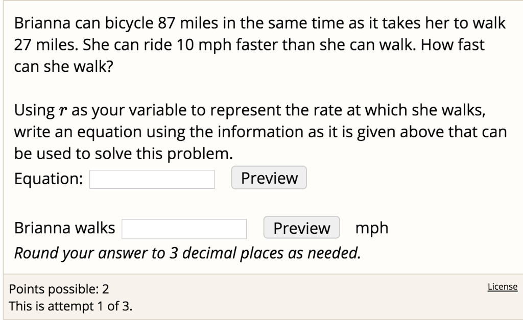 SOLVED: Brianna can bicycle 87 miles in the same time as it takes her ...