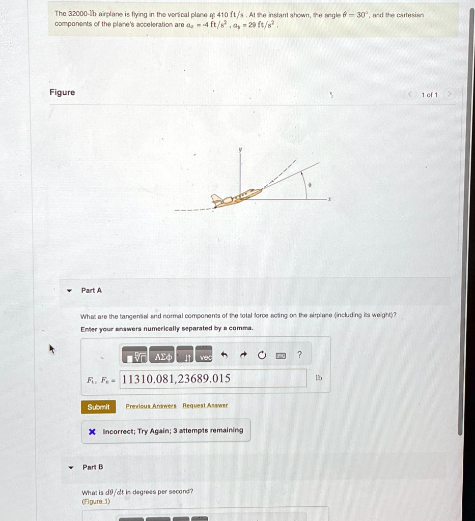 The 32000-lb airplane is flying in the vertical plane at 410 ft/s. At ...