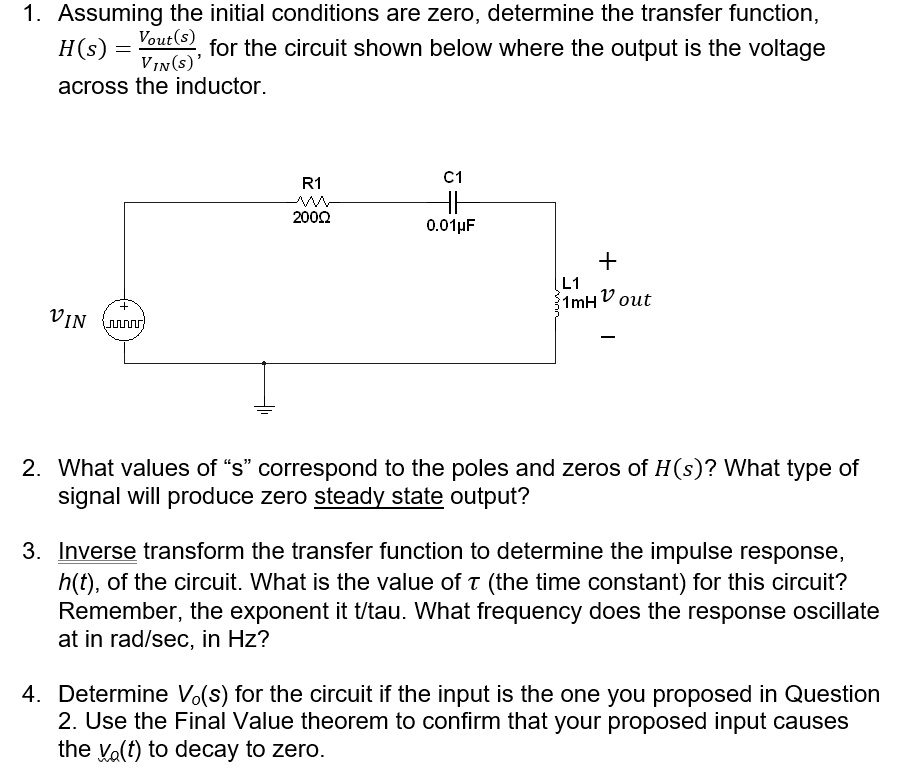 SOLVED: Assuming the initial conditions are zero, determine the transfer function Vout(s) for ...