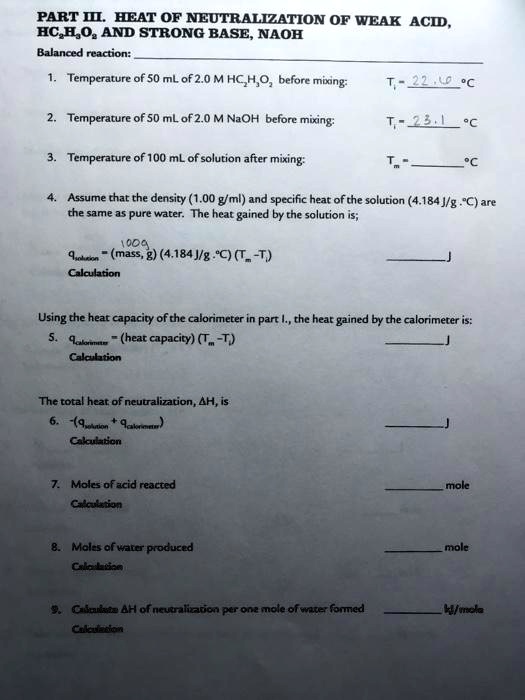part ml heat of neutralization of weak acid hc boz and strong base naoh ...