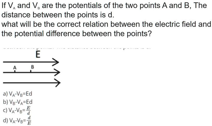if va and va are the potentials of the two points a and b the distance between the points is d ...