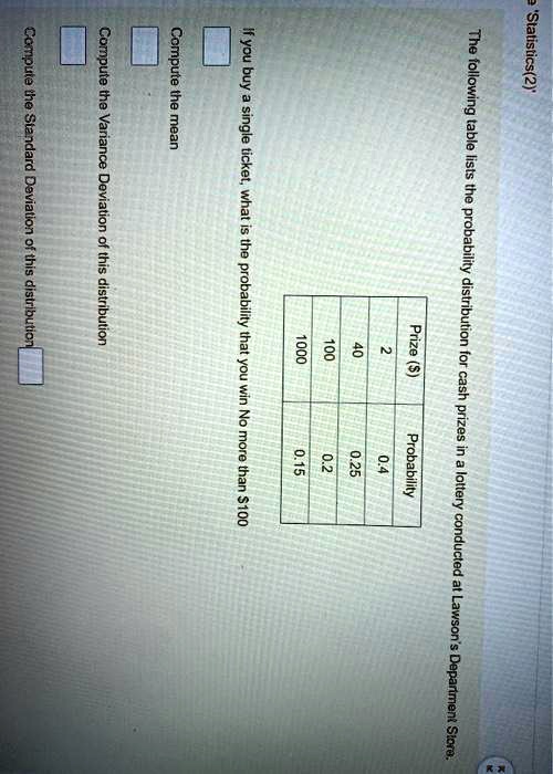 SOLVED: The Compute the If you buy a 'Statistics(2) following ueaw single ticket table lists ...