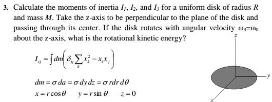 SOLVED: Calculate the moments of inertia I, I, and I for a uniform disk of radius R and mass M ...