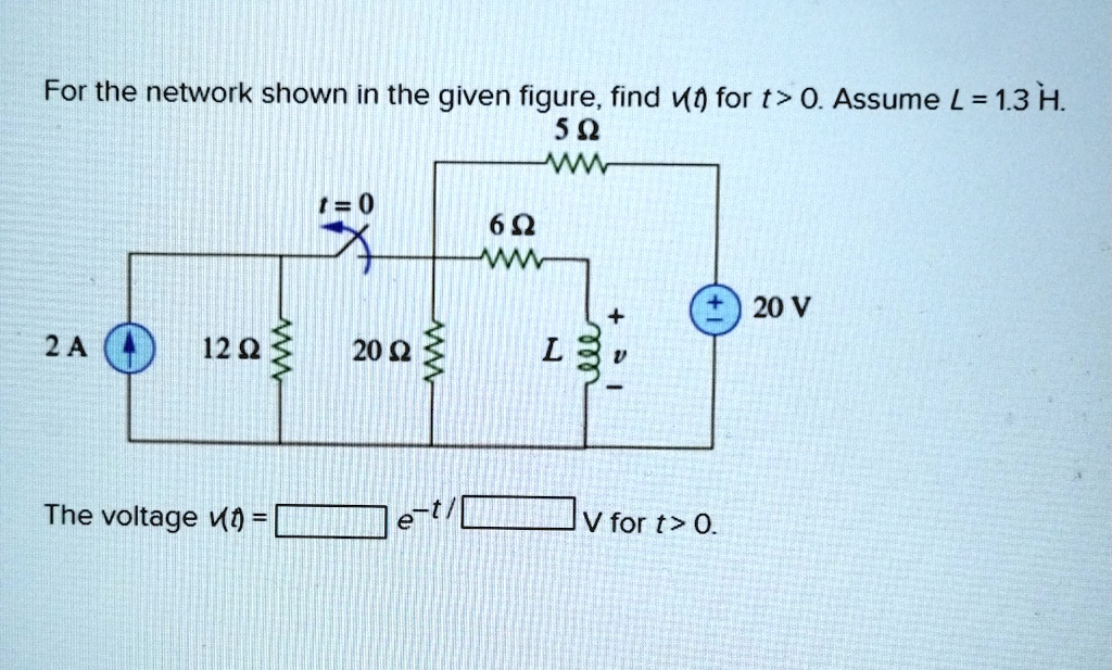 For the network shown in the given figure, find v(t) for t > 0. Assume L = 1.3 H. 5? t = 0 6? 2A ...