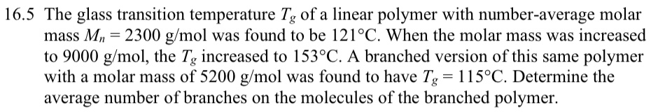 16.5 The glass transition temperature Tg of a linear polymer with ...