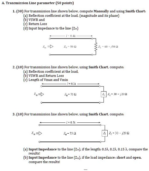 SOLVED: Texts: For the transmission line shown below, compute manually and using the Smith Chart ...