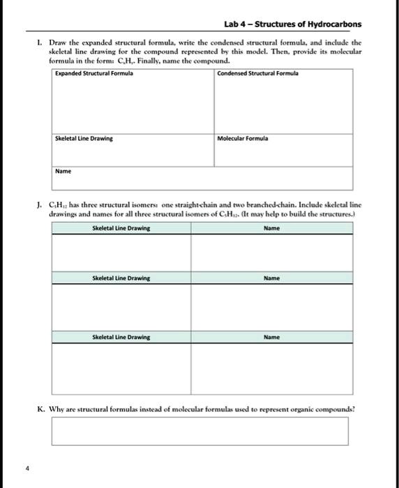 Lab 4 - Structures of Hydrocarbons 1. Draw the expanded structural ...