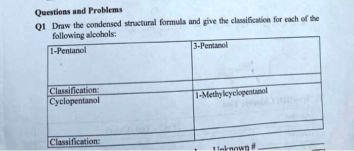 SOLVED: Questions and Problems Draw the condensed structural formula and give the classification ...