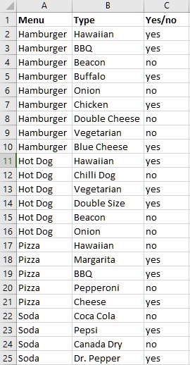 SOLVED: You have the next restaurant menu in a .xlsx excel file. WITH ...