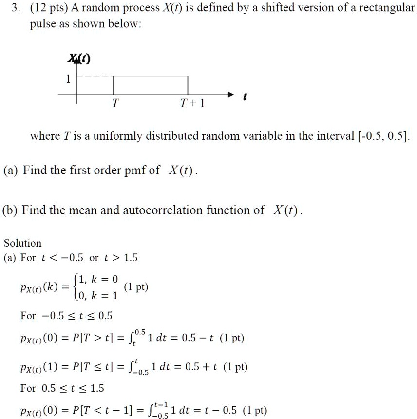 SOLVED: A random process Y(t) is defined by a shifted version of a rectangular pulse as shown ...
